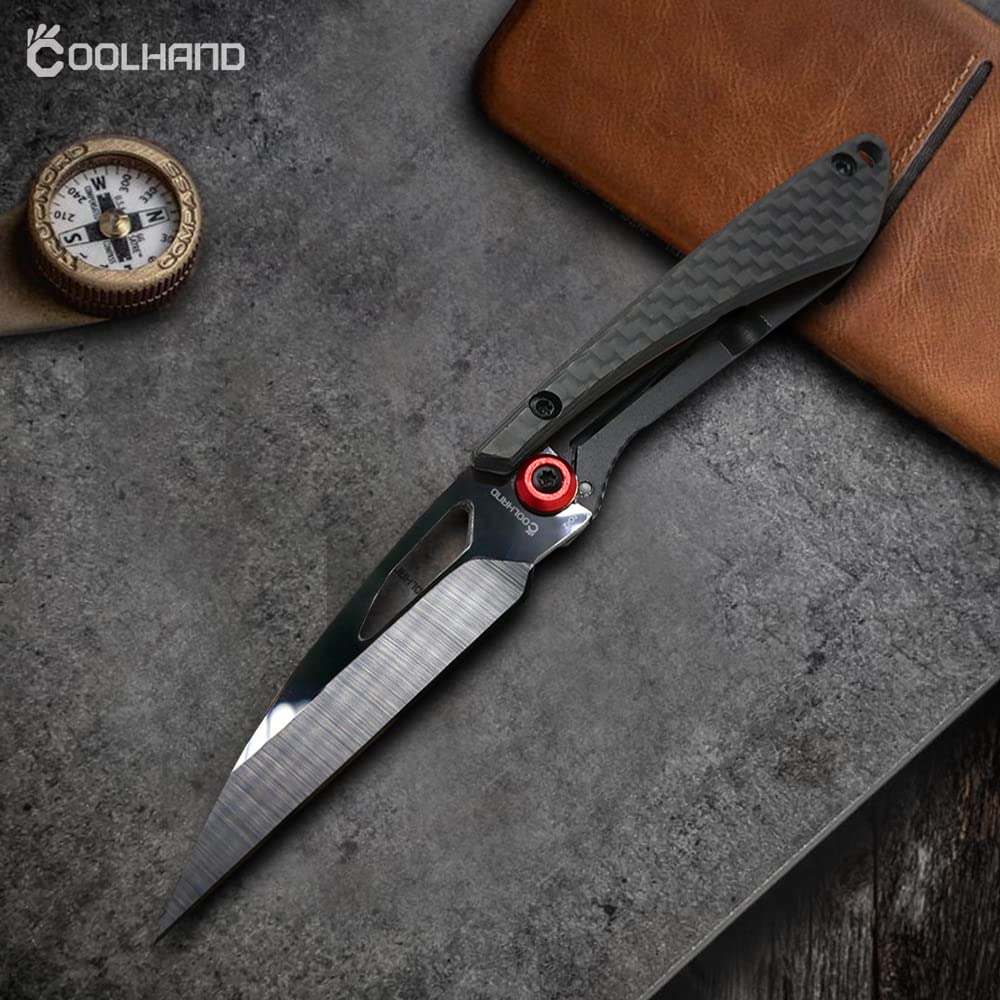 Cool Hand 3'' Super Light Folding Pocket Knife, Liner Lock, 2'' Black Ceramic Blade with Carbon Fiber Scale