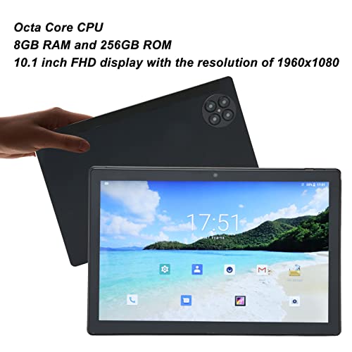 DAUERHAFT 10.1 Inch Tablet, Octa Core CPU Gaming Tablet, 8GB RAM 256GB ROM 1960x1080 Resolution, 8MP 16MP Camera 4G LTE Gaming Tablet for Office Travel 100‑240V(Black)