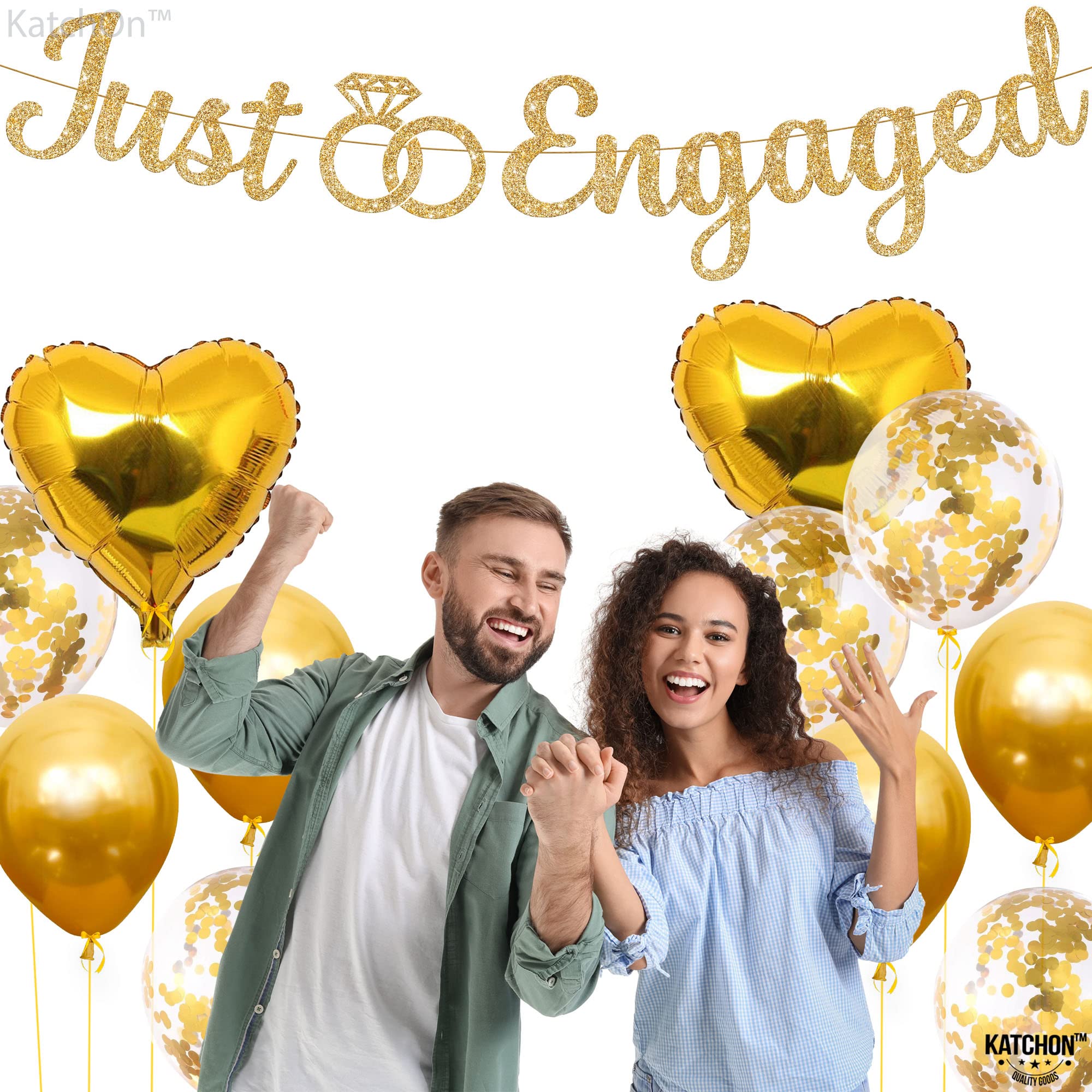 KatchOn, Glitter Gold Just Engaged Banner - 10 Feet, No DIY | Engagement Banner for Just Engaged Decorations | Engagement Party Decorations | Just Engaged Sign | Engagement Decorations