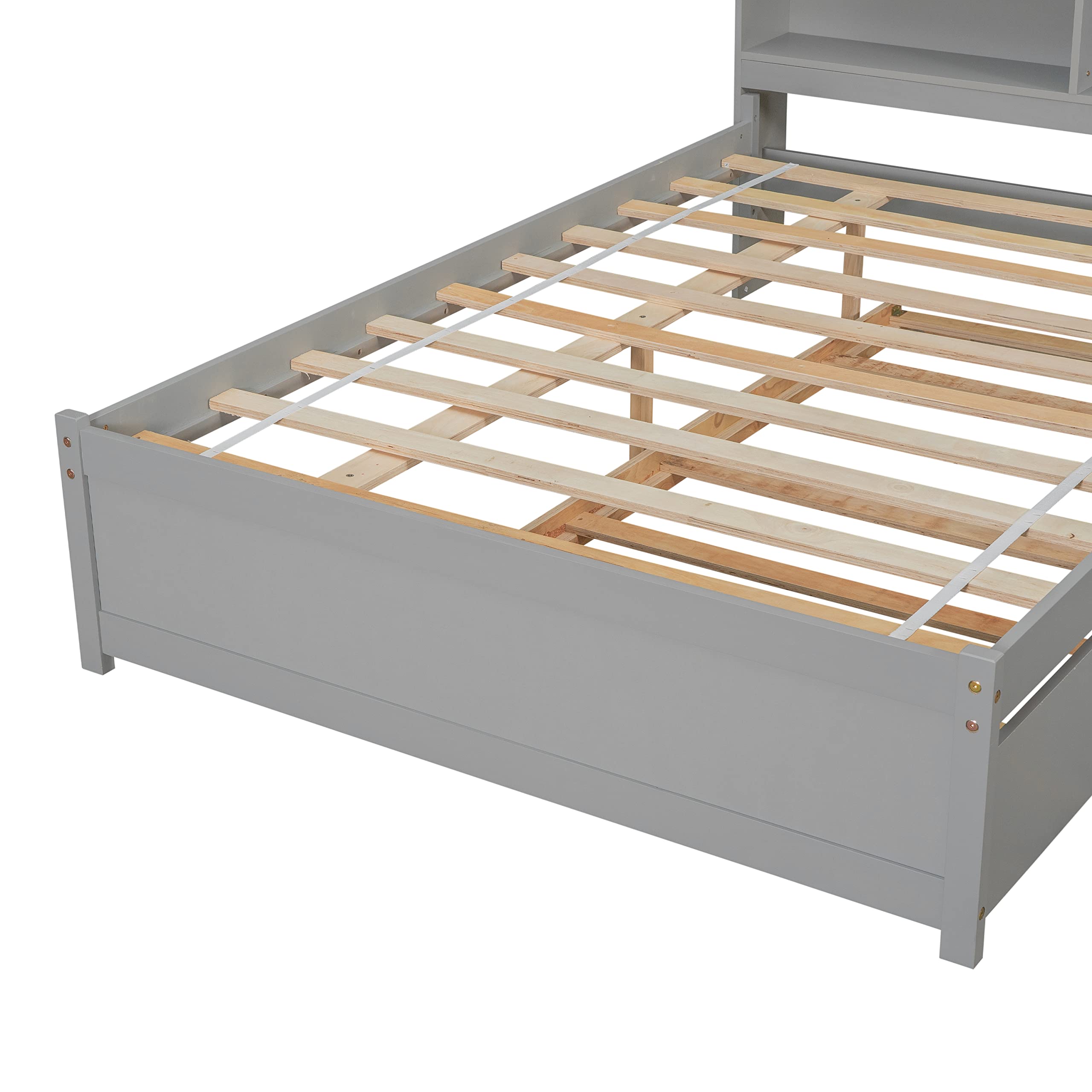 Full Size Bed Frame with Trundle,Captainās Bed Full with Bookcase Headboard for Kids,Trundle Bed with Storage for Kids,Teens,Adults(Grey)