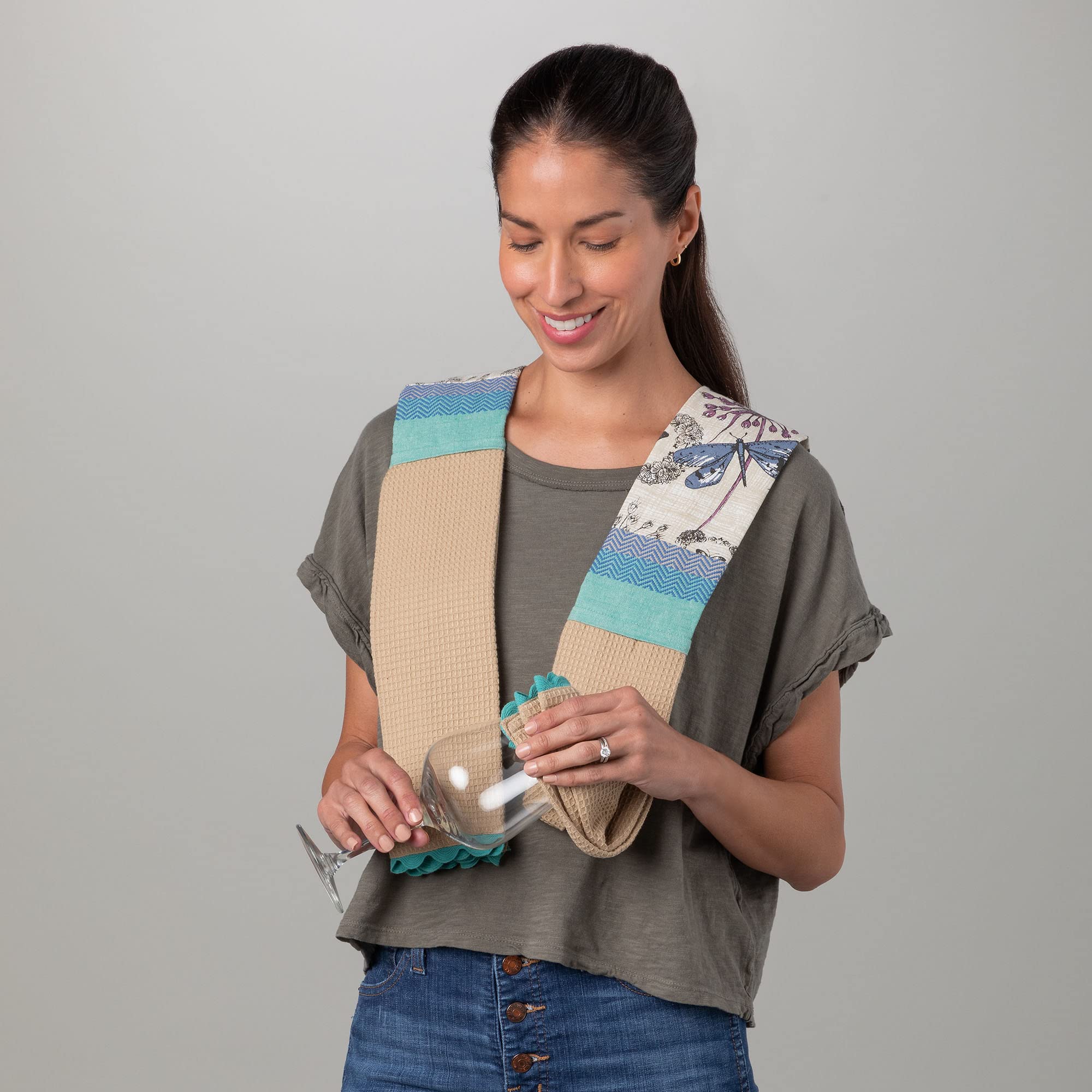 DEMDACO Dragonfly Teal Extra 68 Inch Long Cotton Blend Over The Shoulder Kitchen Towel Boa