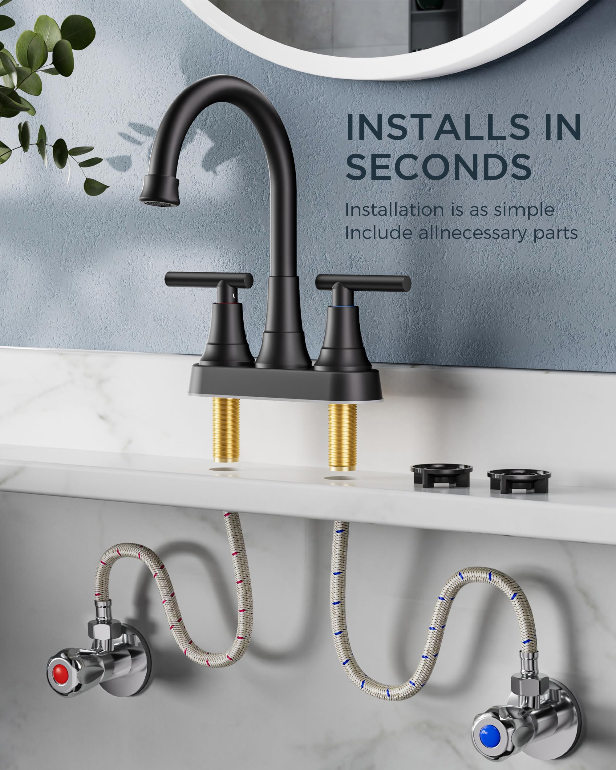 FORIOUS Matte Black Bathroom Faucets 3 Hole, Centerset Faucet for Bathroom Sink with Pop up Drain, Lead-Free Two Handles 4 Inch Bathroom Sink Faucet for Basin,Vanity, Farmhouse