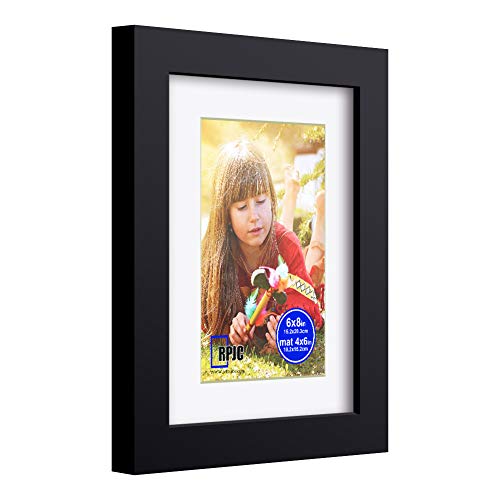 RPJC 6x8 inch Picture Frame Made of Solid Wood and High Definition Glass Display Pictures 4x6 with Mat or 6x8 Without Mat for Wall Mounting Photo Frame Black