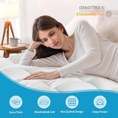 King Mattress Topper, Extra Thick Mattress Pad Cover for Back Pain with Soft Down Alternative Fill, Cooling Breathable Pillow Top Protector with 8-21 Inch Deep Elastic Pocket (78x80 Inches, White)
