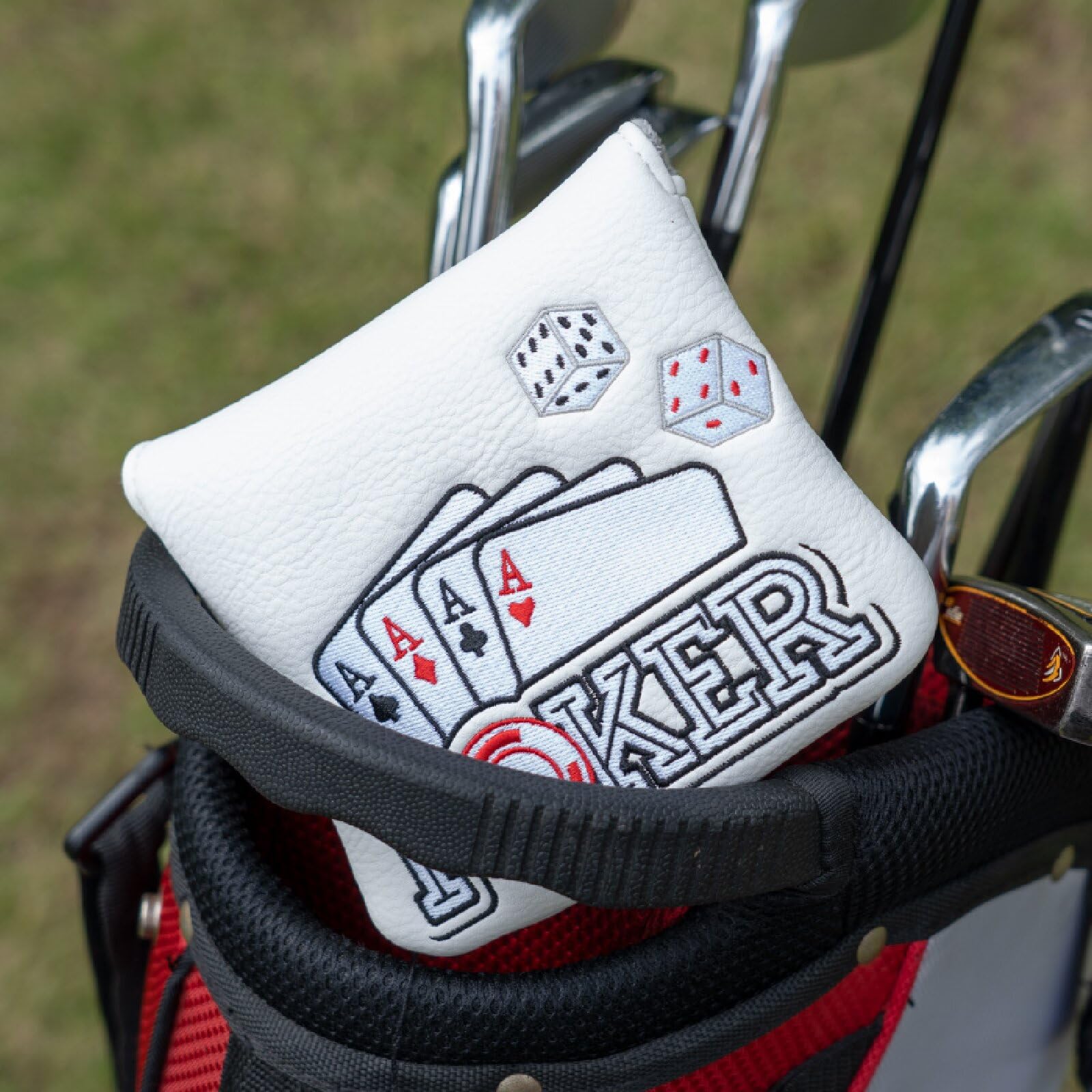 Craftsman Golf 4 Aces Poker and Chips White Magnetic Mallet Putter Head Cover for Taylormade Spider GT SPLITBACK Putter etc.
