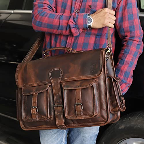 Leather 16 Inch Laptop Messenger Bag Vintage Briefcase Satchel for Men and Women