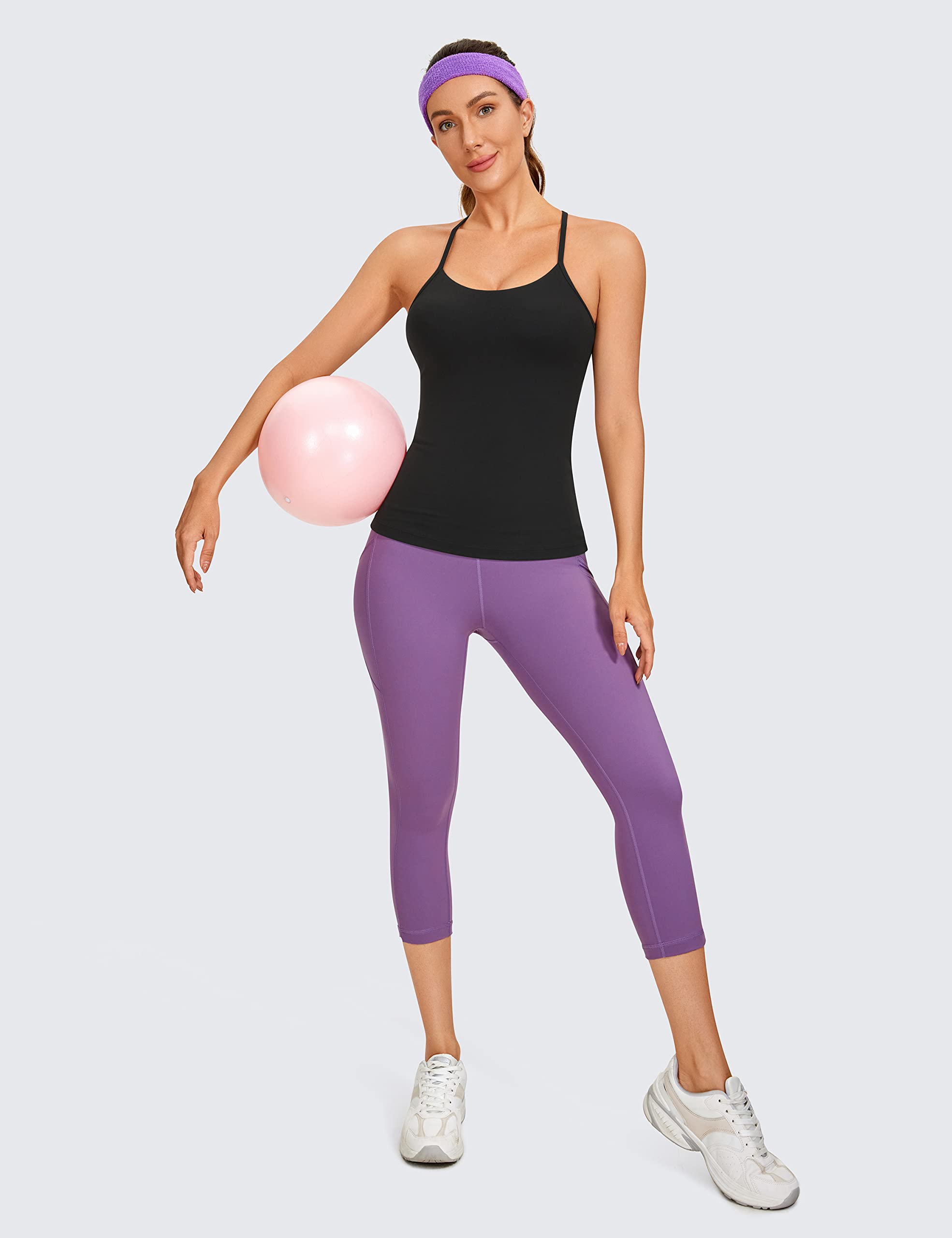 CRZ YOGA Butterluxe Womens Racerback Tank Top with Built in Bra - Spaghetti Thin Strap Padded Workout Slim Yoga Camisole Pure Blue Small