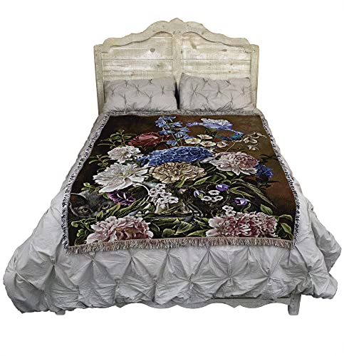Pure Country Weavers Bouquet in Blue Blanket by Nene Thomas - Gift for Cat Lovers - Tapestry Throw Woven from Cotton - Made in The USA (72x54)