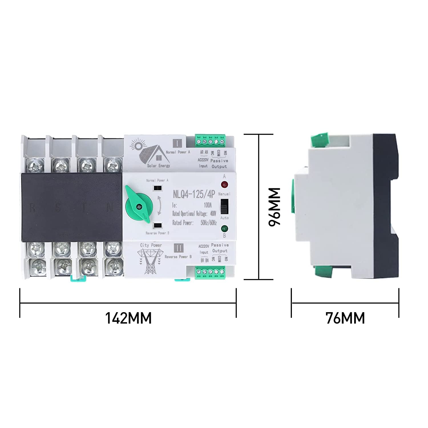 Dual Power Automatic Transfer Switch AC 400V 4P 100A ATS PC Automatic Changeover Toggle Switch Double Transfer Switch for Municipal Electricity UPS Inverter Solar