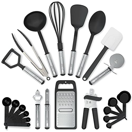 Cooking Utensil Set Stainless Steel 23 Piece Kitchen Gadget Tools Heat Resistant (Black)