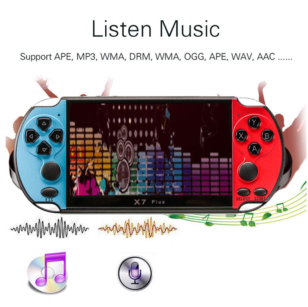 X7 PLUS Handheld Game Console 5.1-inch Dual Joystick Game Console 8GB Built-in 1000 Games Support 32/64/128-bit Video Game Console ( Blue+Red)