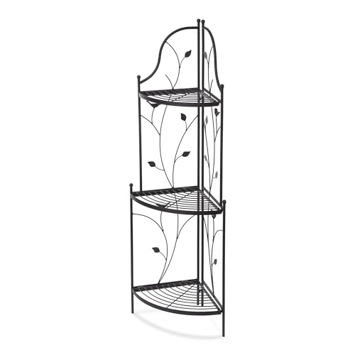glitzhome 3-Tier Planter Shelf, Organizer Rack flower pot plant stand Indoor Outdoor Metal Planter for Garden and Home, Matte Black
