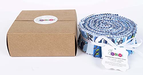 Soimoi 40Pcs Block Print Precut Fabrics Strips Roll Up 1.5x42inches Cotton Jelly Rolls for Quilting - Blue