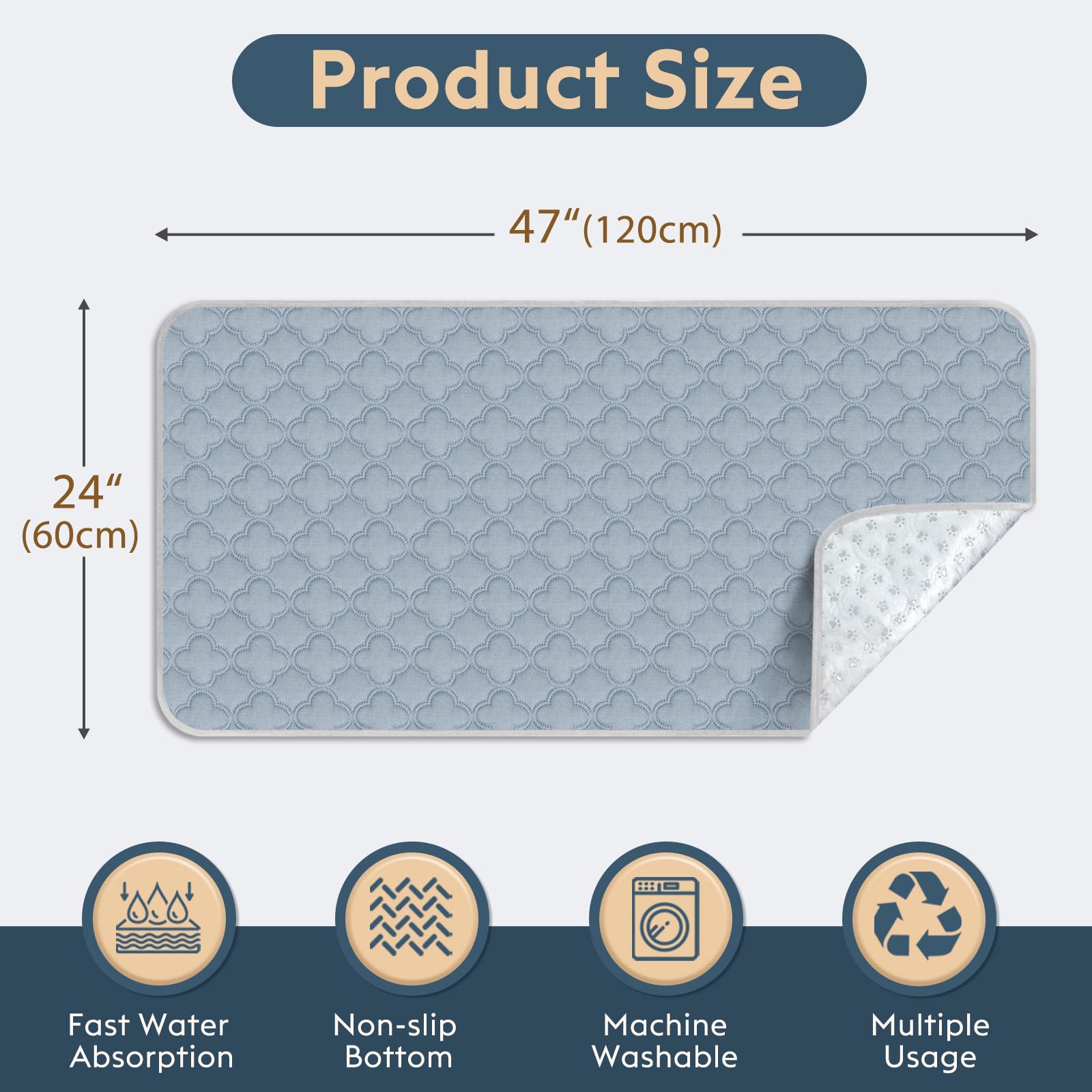 FunFurry Washable Guinea Pig Cage Liner - 2 Pack Reusable Washable Pee Pads,Waterproof Guinea Pig Bedding for Small Animal - Rabbit Bunny Hamster Puppy (Light Grey, 24" X 47" - 2 Pack)