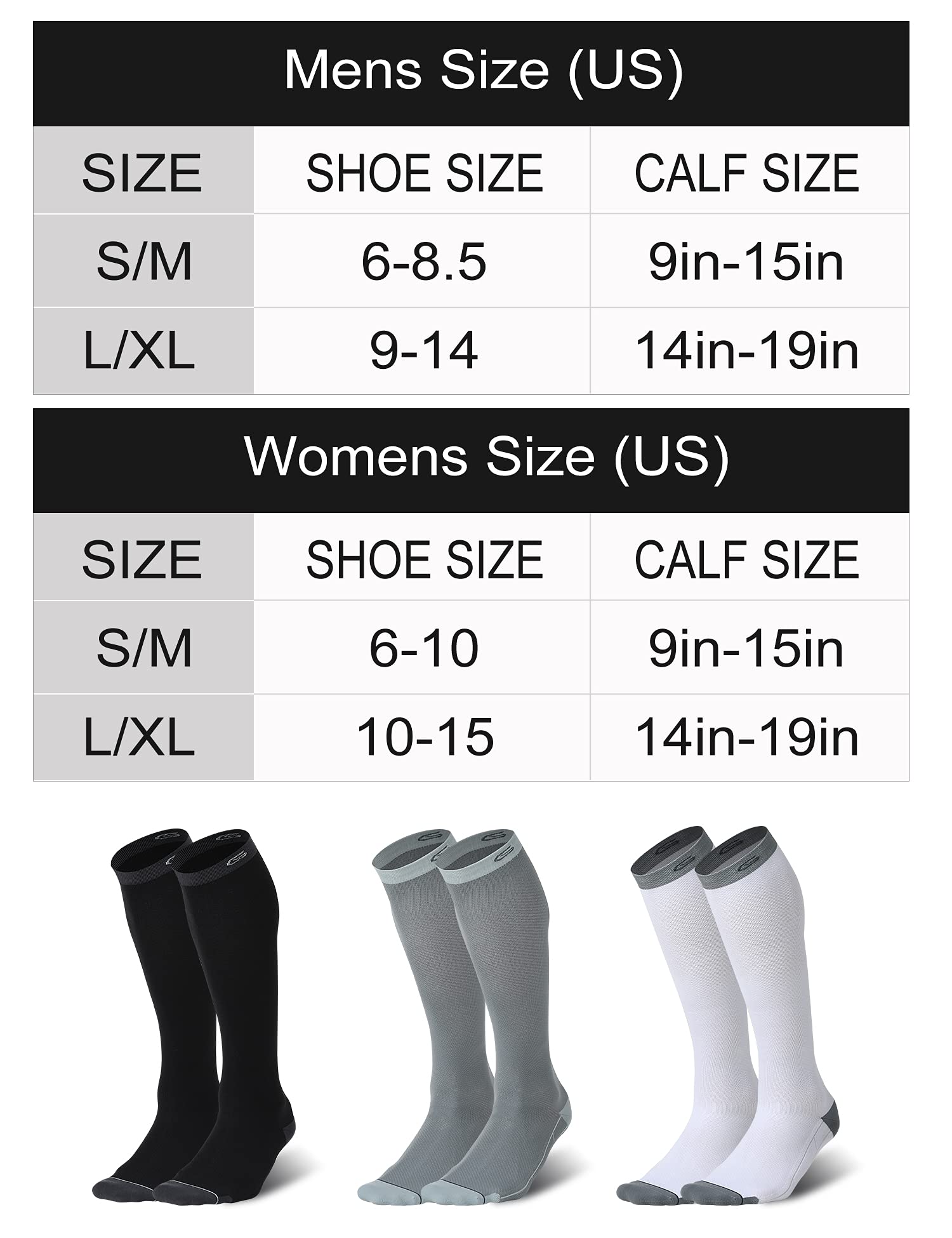CS CELERSPORT 3 Pairs Compression Socks 20-30mmHg for Men Circulation Socks For Running Traveling Shin Splints Nurse Athletic And Pregnancy Black