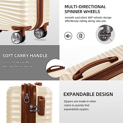 LEAVES KING Luggage 5 Piece Sets, Hard Shell Luggage Set Expandable Carry on Luggage Suitcase with Spinner Wheels Durable Lightweight Travel Set for Men Women(14/18/20/24/28, White)