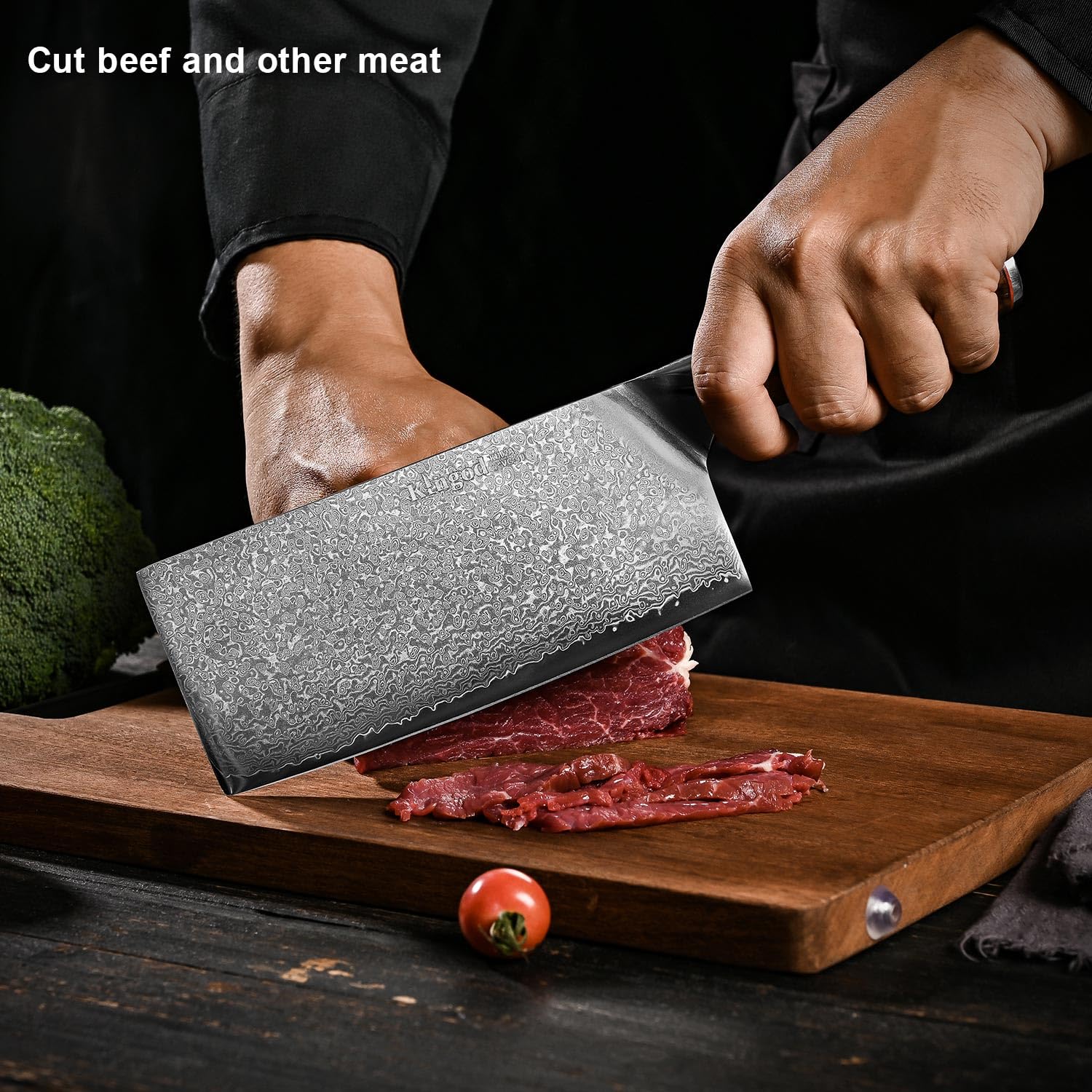 KINGOD 7-Inch Meat Cleaver, Razor-Sharp VG10 Steel Knife for Meat & Vegetables, Multipurpose Kitchen Knife with Rosewood Handle, Gift Box & Sheath