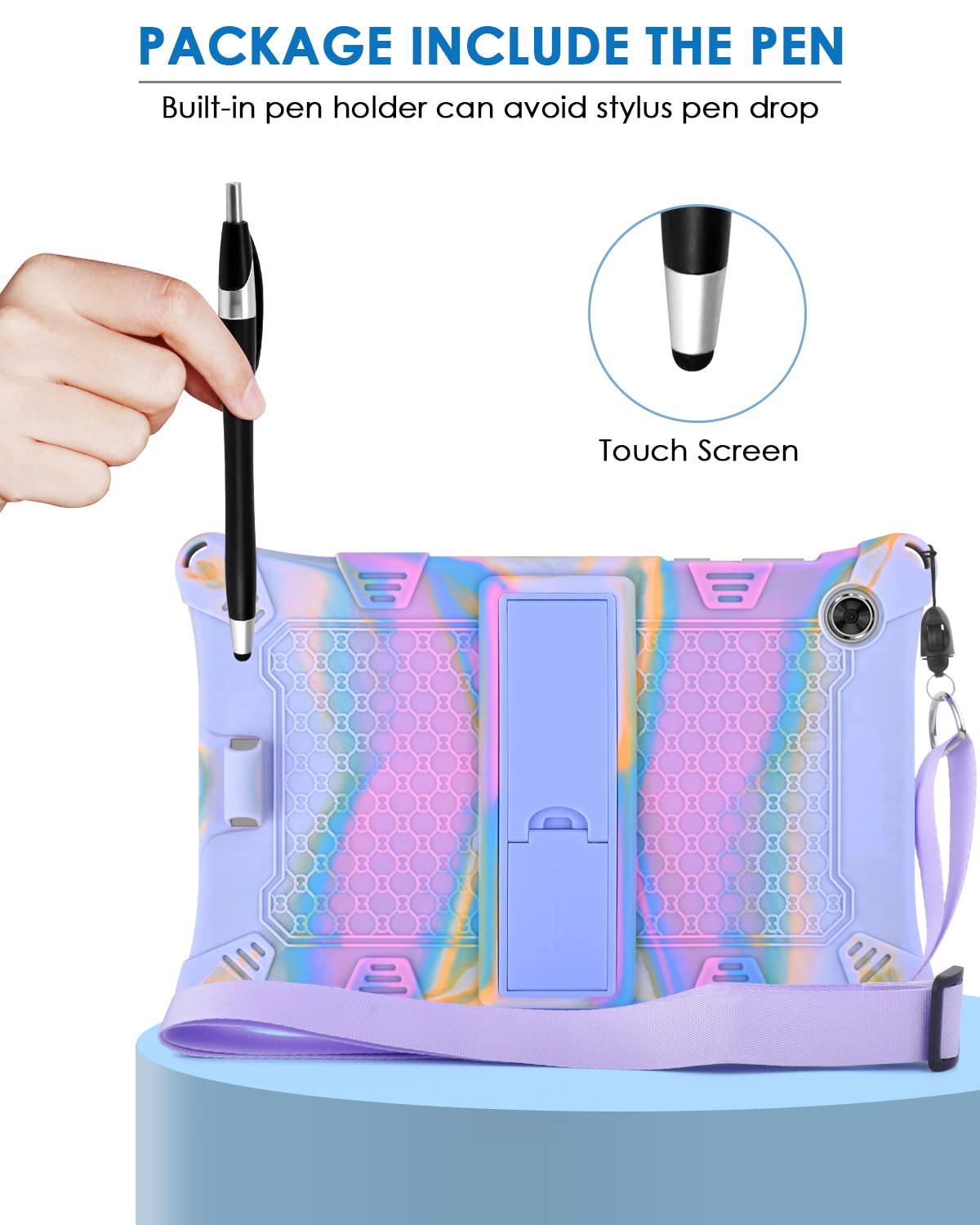DETUOSI Silicone Case for Lenovo Tab M10 FHD Plus 10.3" 2020 Release (TB-X606X/X606F) with Strap & Stylus Pen, Slim Lightweight Folded Stand Protective Cover for Tab M10 FHD Plus, Rose Red & Purple