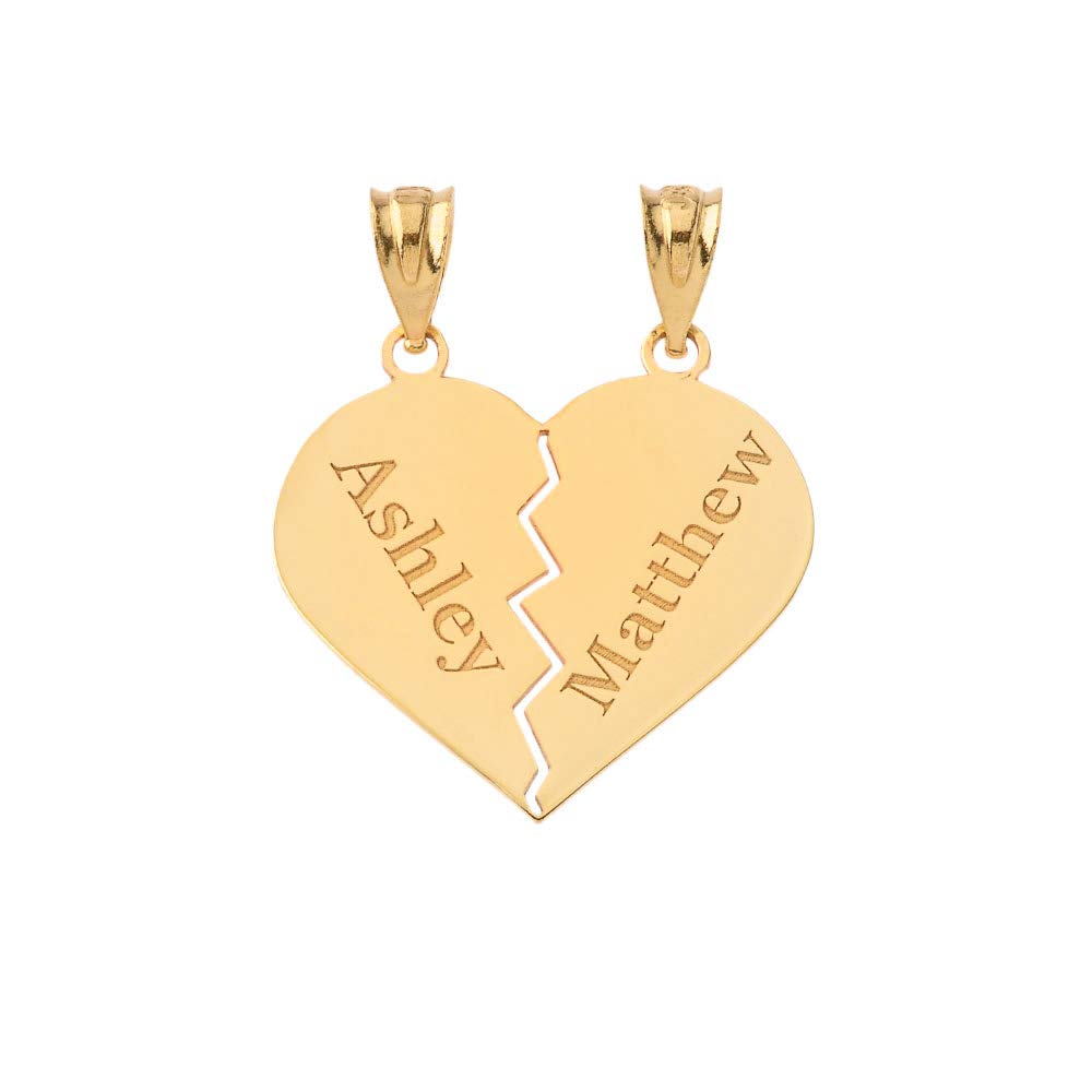 Certified 14k Yellow Gold Personalized Breakable Heart Charm Pendant Custom Engraved with Any Name
