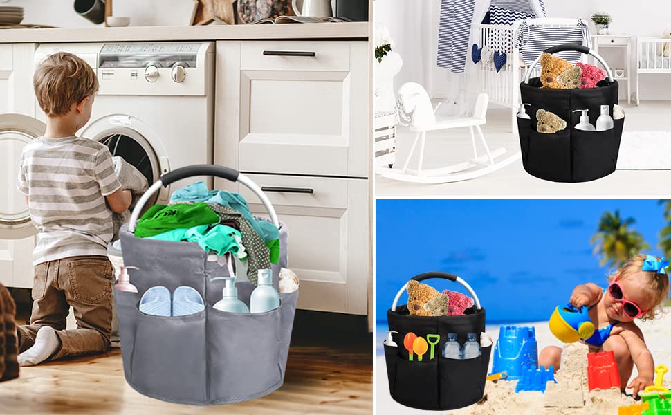 Grey Shower Caddy Portable with 8 Pockets,Large Capacity Travel Shower Caddy Bag for Bathroom College Dorm Room Beach