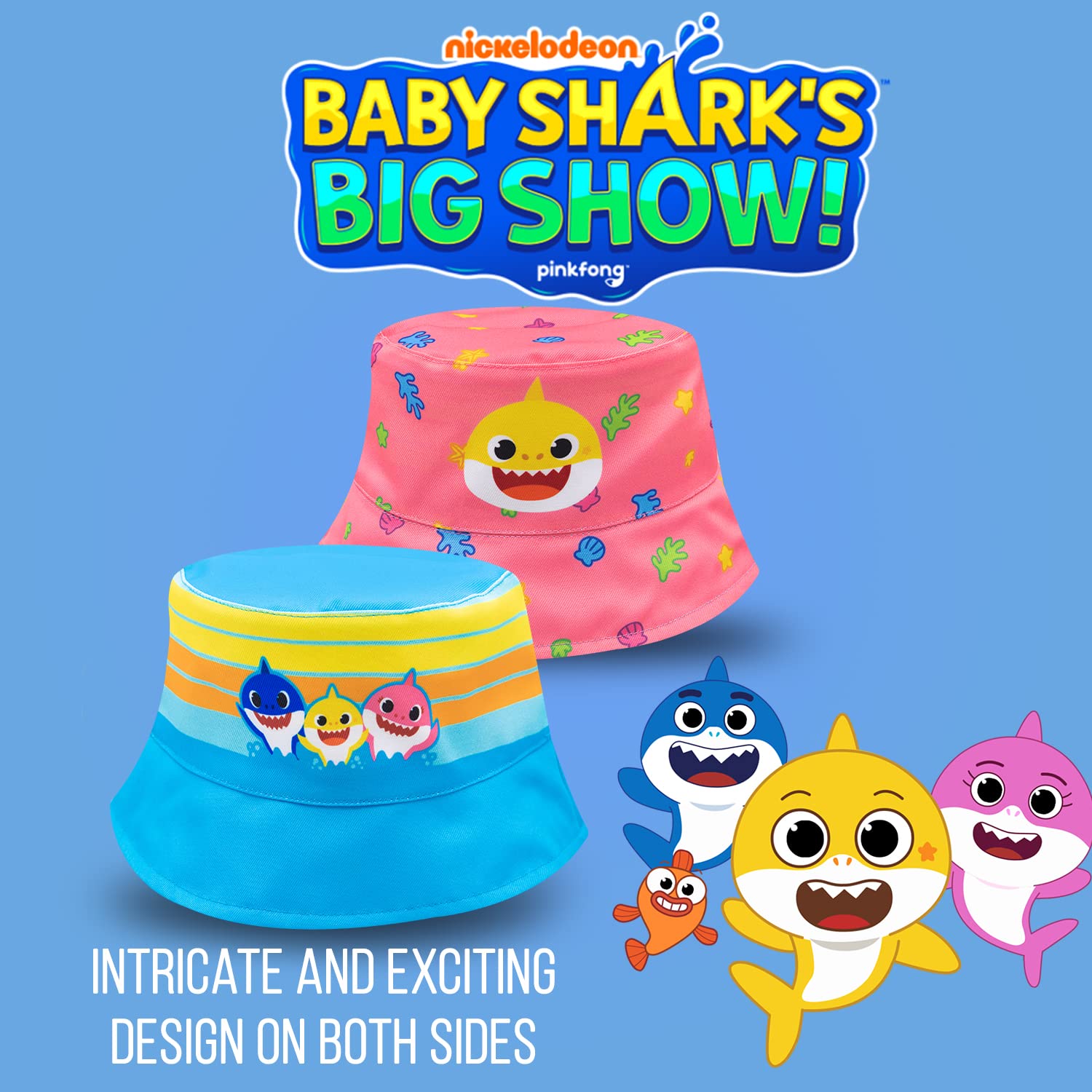 Reversible Pinkfong Baby Shark Sun Hat for Toddler Girls, Boys, and Kids