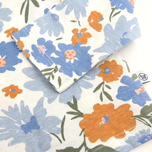 HonestBaby 3-Pack Organic Cotton Flutter Long Sleeve Fashion T-Shirts (LEGACY), Hand Drawn Nature Stipe Blue, 3T