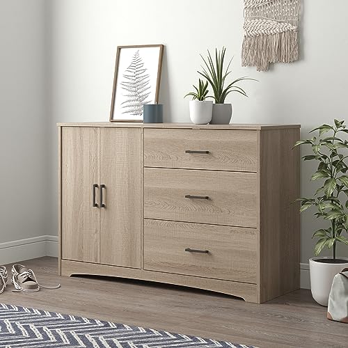 Sauder Beginnings 3-Drawer Dresser Finish Summer Oak, L: 45.0" x W: 15.75" x H: 29.92", Brown Beige Gray Black