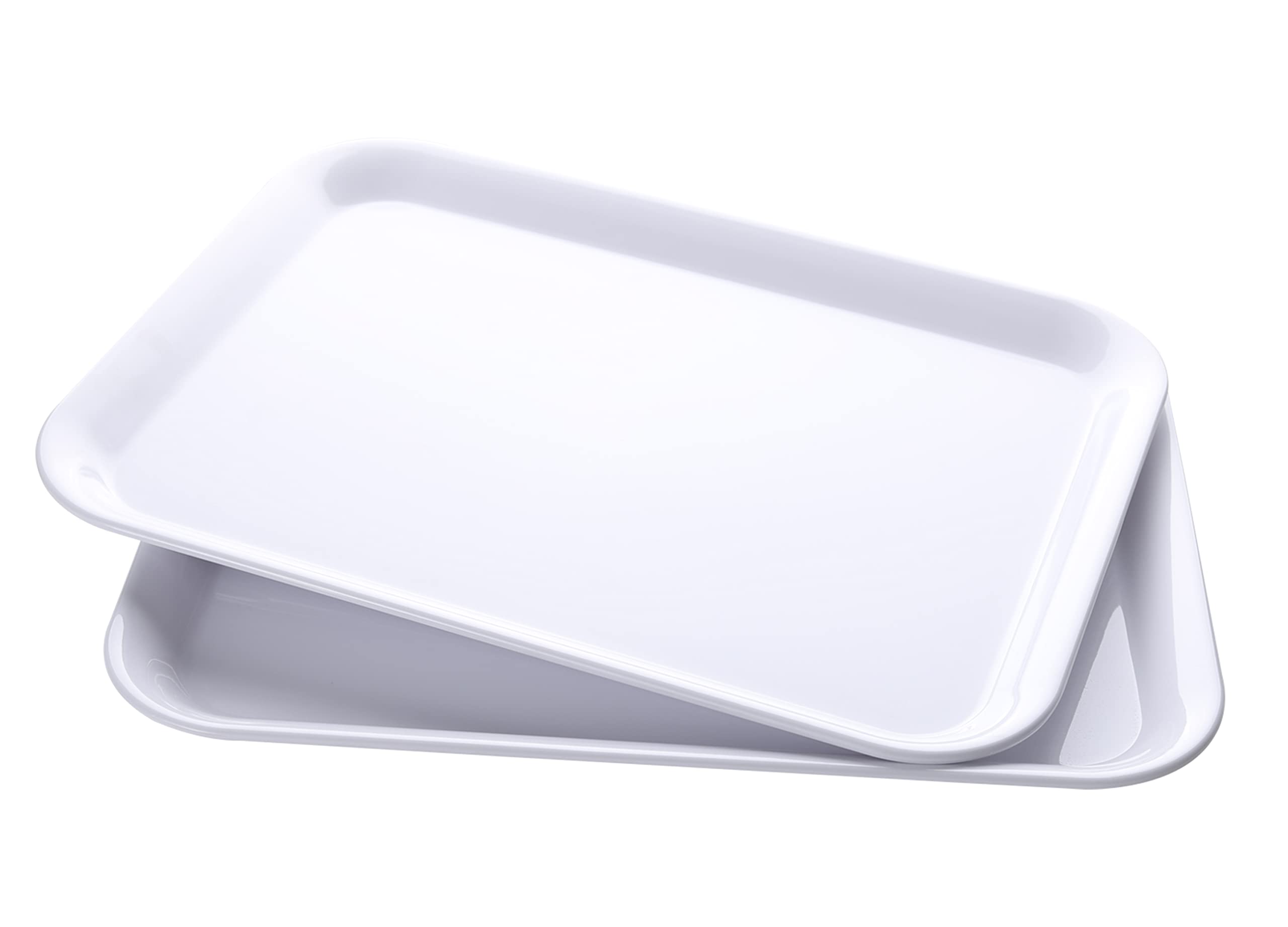 FlosSolis 15.1"x11.3" White Serving Tray Set of 2, Melamine Rectangular Serving Tray/Platters Stackable Sturdy and Easy Clean for Serving Food,Fruit,Desserts,Breakfast,Meals,BPA Free