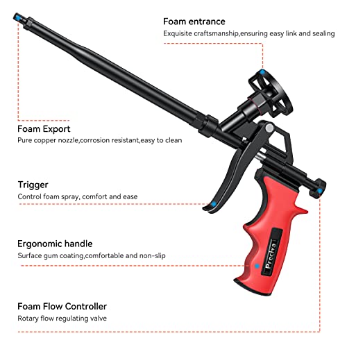 Foam Gun, Preciva Professional Foaming Gun Heavy Duty PU Expanding Foam Gun Spray Application Applicator Caulking Gun (Red)
