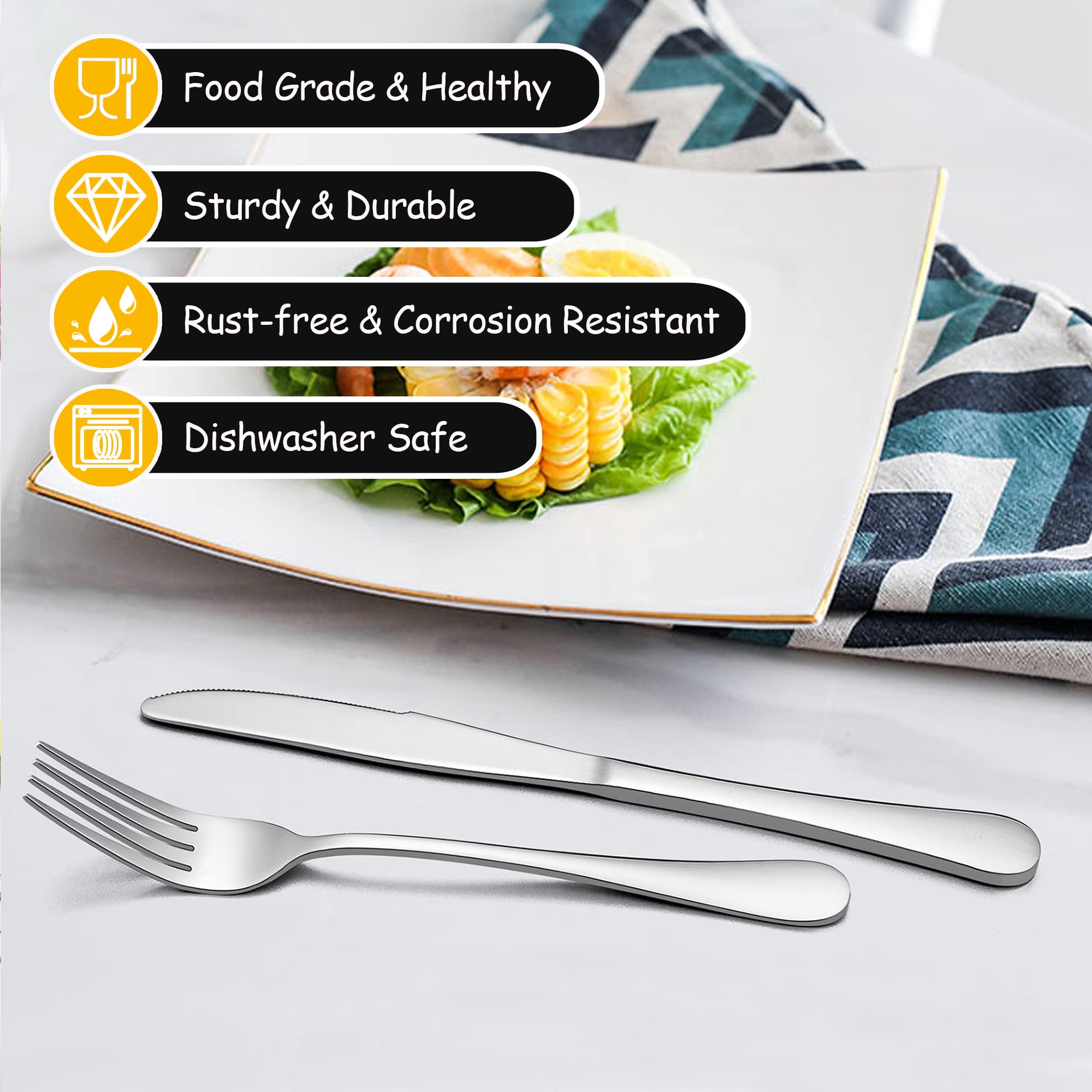 LIANYU 24-Piece Silverware Set with Steak Knives for 4, Plus Drawer Organizer, Stainless Steel Flatware Cutlery Set, Modern Eating Utensils Tableware Include Forks Sppons Knives, Dishwasher Safe
