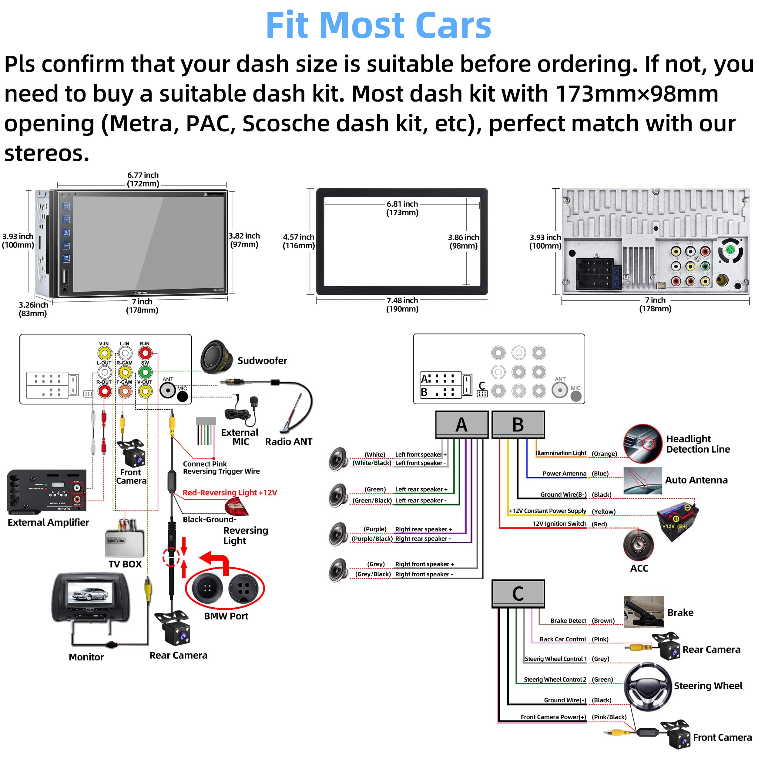 Double Din Car Stereo with Voice Control Carplay and Android Auto, 7 Inch Full Touch HD Capacitive Screen, Car Radio with Bluetooth 5.1, Mirror Link, Front/Rear Camera, Steering Wheel Control, AM/FM