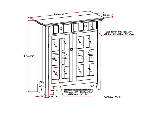 SIMPLIHOME Acadian SOLID WOOD 36 inch Wide Transitional Entryway Hallway Storage Cabinet in Distressed Grey, with 2 Drawers, 2 Doors and 2 Adjustable Shelves