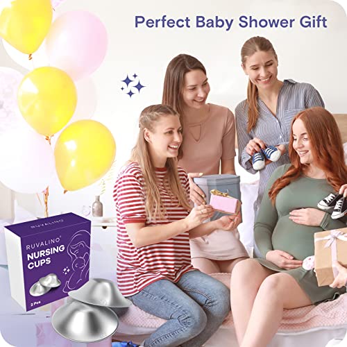 Original Silver Nursing Cups, RUVALINO® Breastfeeding Essentials Nipple Shields for Nursing Newborn, Nipple Cover for Breastfeeding, Healing Cups for Sore Nipple Relief, No Need Nipple Cream (Regular)