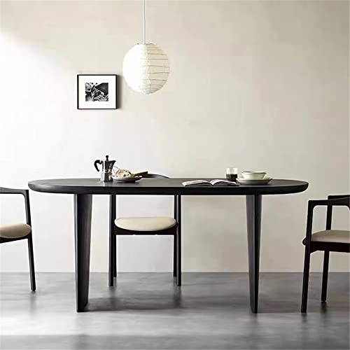 NIUYAO Modern Solid Oval Table with Double Pedestal, Natural Black Wood Top Table Simplicity Wabi-sabi Style Furniture for Dining Room Kitchen Leisure Coffee Table -55" L x 27.5" W x 29.5" H