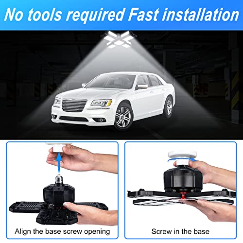 LED Garage Lights, 180W 18000 LM Deformable LED Garage Ceiling Lights with 12 Adjustable Panels, E26 E27 LED Shop Lights for Garage, Basement, Barn, Workshop, 6500K LED Bay Light