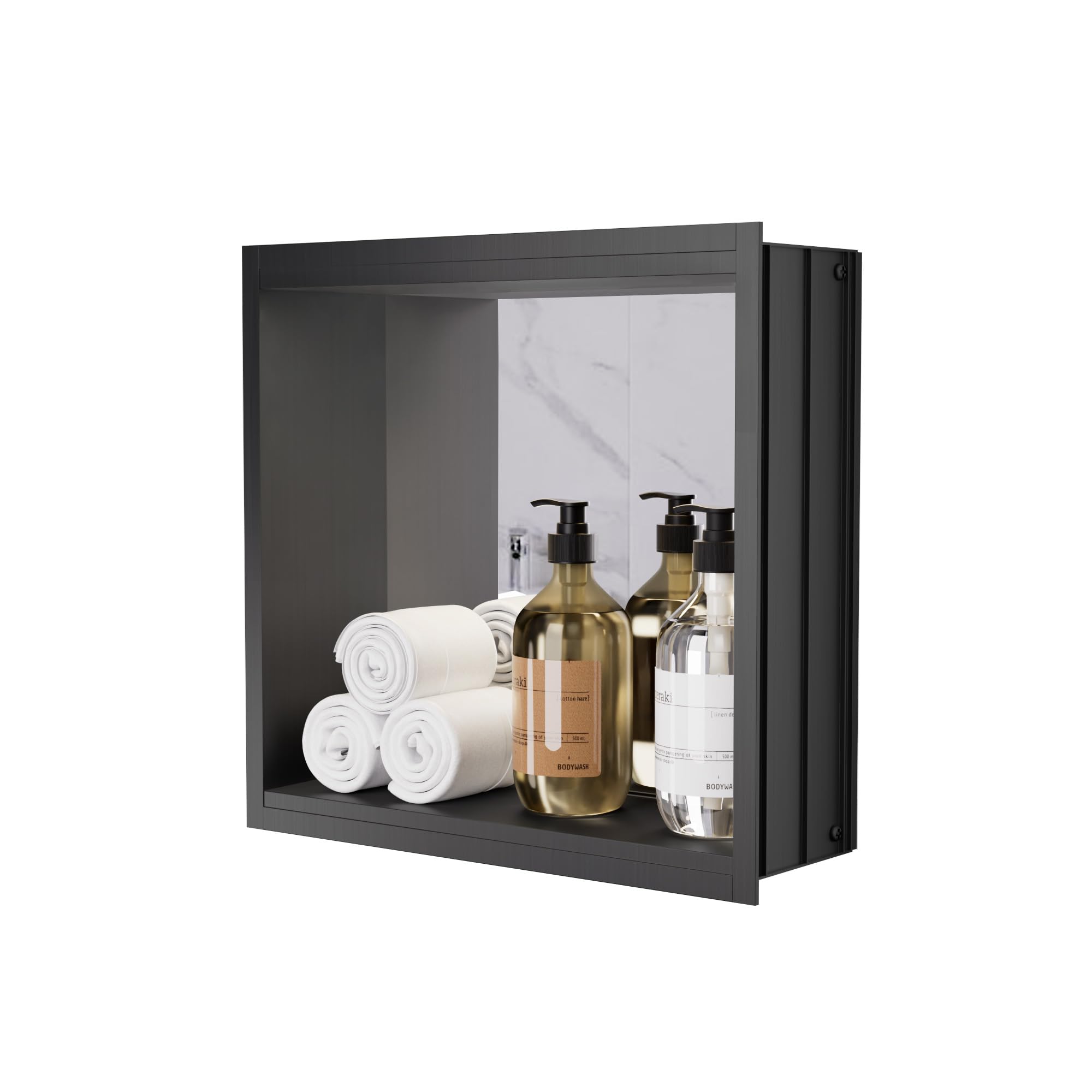 LOWIXI Recessed Shelves Niche 12" X 12",Shower Niche No Tile Needed, Bathroom Niche Recessed Shower Shelf Backsplash with Glass,Black