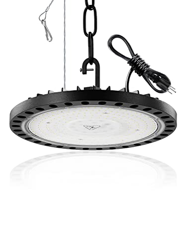 LED High Bay Light, 200W UFO LED High Bay Lights, 24000LM 5000K LED Shop Lights with US Plug 5' Cable Bay Lights, IP65 Warehouse Light, Area Light Bay Lighting for Shop Garage Barn Warehouse Workshop