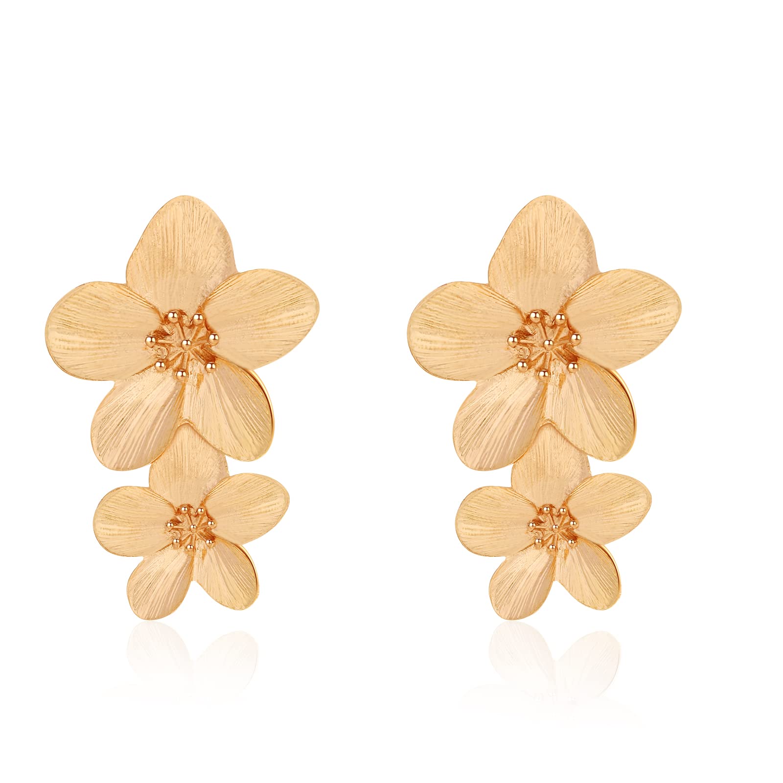 Double Flower Earrings, Gold Dangle Earrings for Women, Flower Statement Earrings for Wedding Party Jewelry