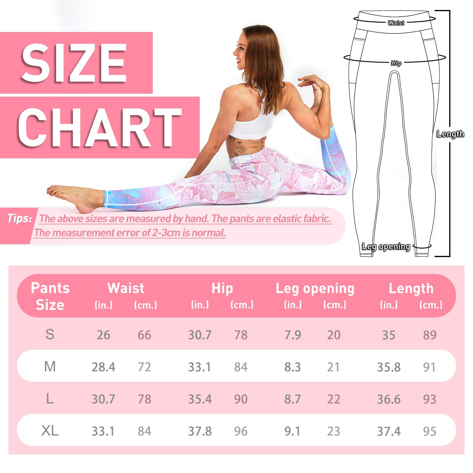 COOLOMG Breast Cancer Awareness Women Leggings Yoga Pants Workout Running Tights with Side Pockets Rosa Ribbon Printed XL