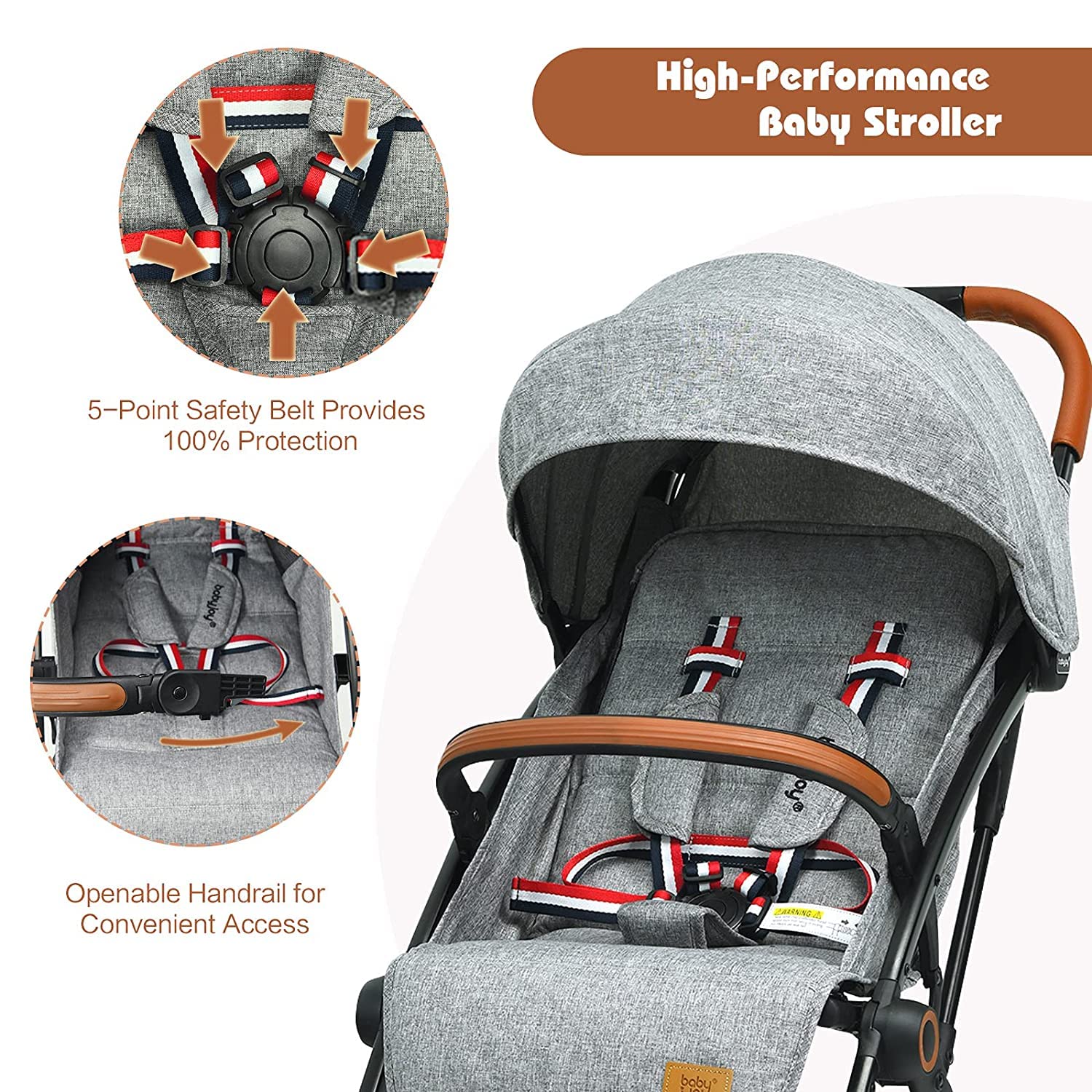 HONEY JOY Lightweight Stroller, Foldable Baby Stroller w/One-Hand Fold, Adjustable Canopy/Backrest/Footrest, Storage Basket, Compact Travel Stroller for Airplane, Umbrella Stroller for Toddler (Gray)