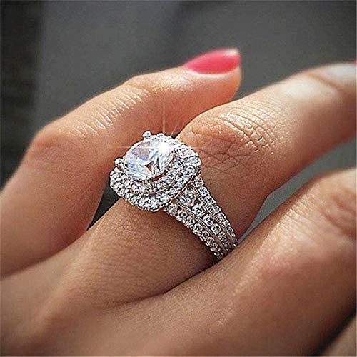 CTDFJRYFF Fashion Simulation 925 Sterling Silver 3 Carat Ultra Sparkling Zircon Engagement Wedding Ring (US Code 6-10)(6)