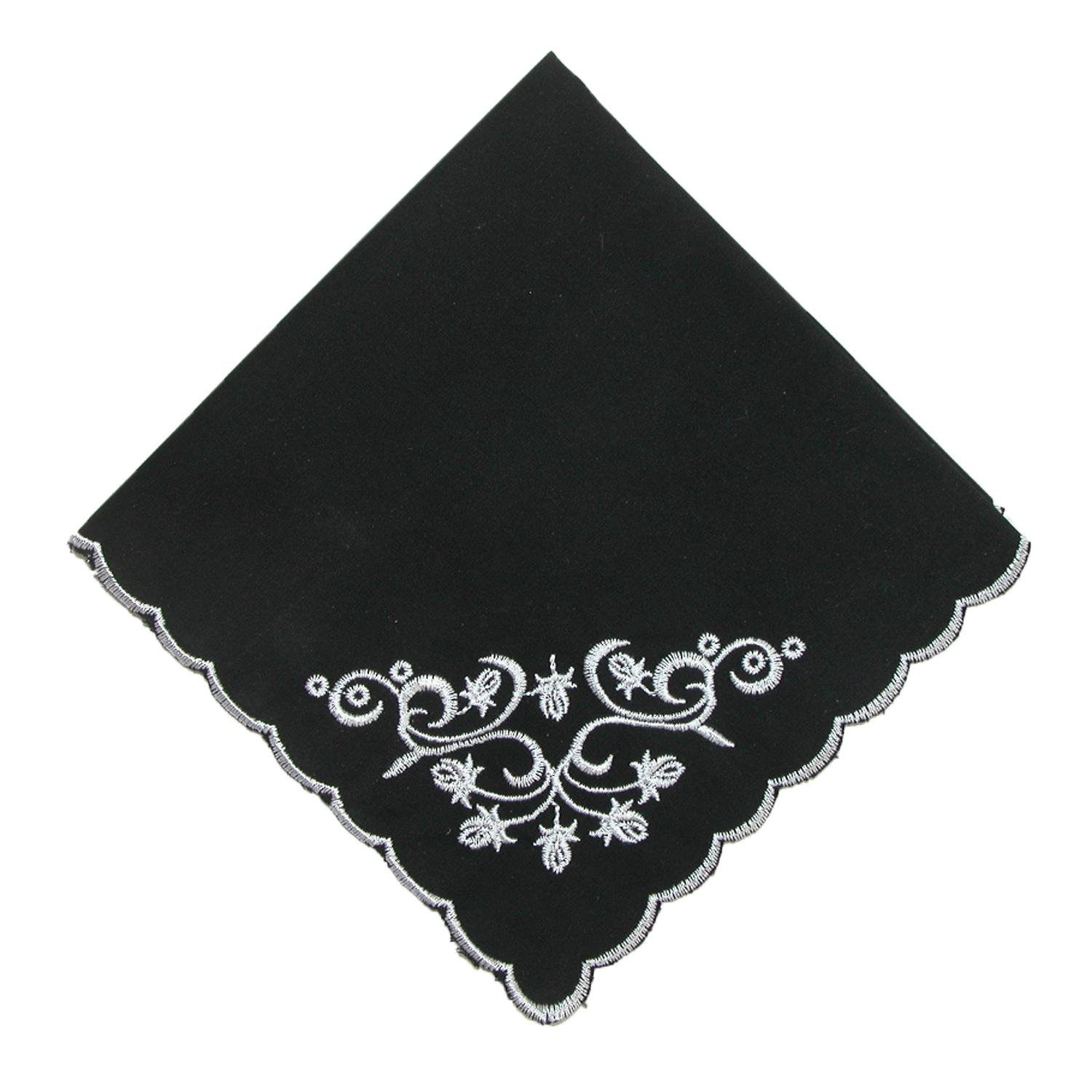 CTM® Women's Cotton Black and White Floral Scroll Handkerchief, Black