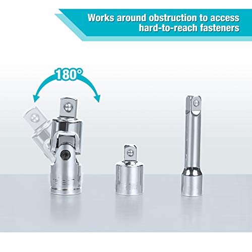 DURATECH 10-Piece Socket Accessory Kit, Includes 3/8β Drive Extension Bar Set, 1/4β, 3/8β & 1/2β Drive Universal Joints and Adapters, with EVA Foam Tool Organizer, Cr-V Steel Made