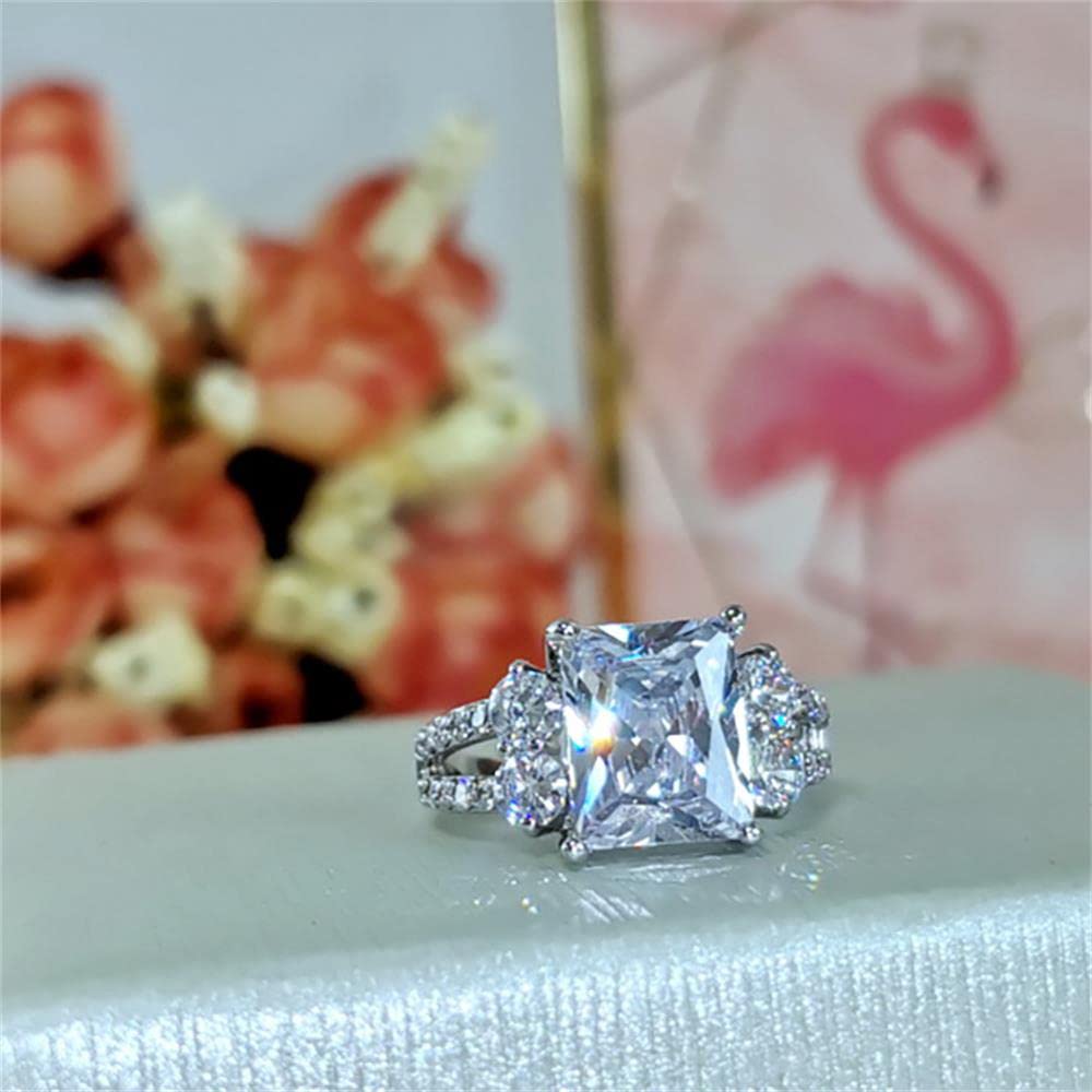 Faux 925 Sterling Silver Moissanite Zircon Ring V Cutout Square 3 Carat Engagement Wedding Ring (US Code 6-10) (7)