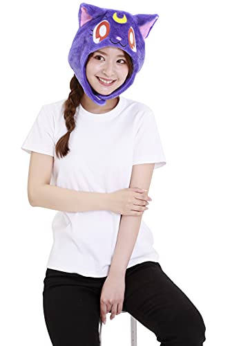 SAZAC Kigurumi Hat - Sailor Moon Luna - Cozy Costume Beanie Cap - Adult Size