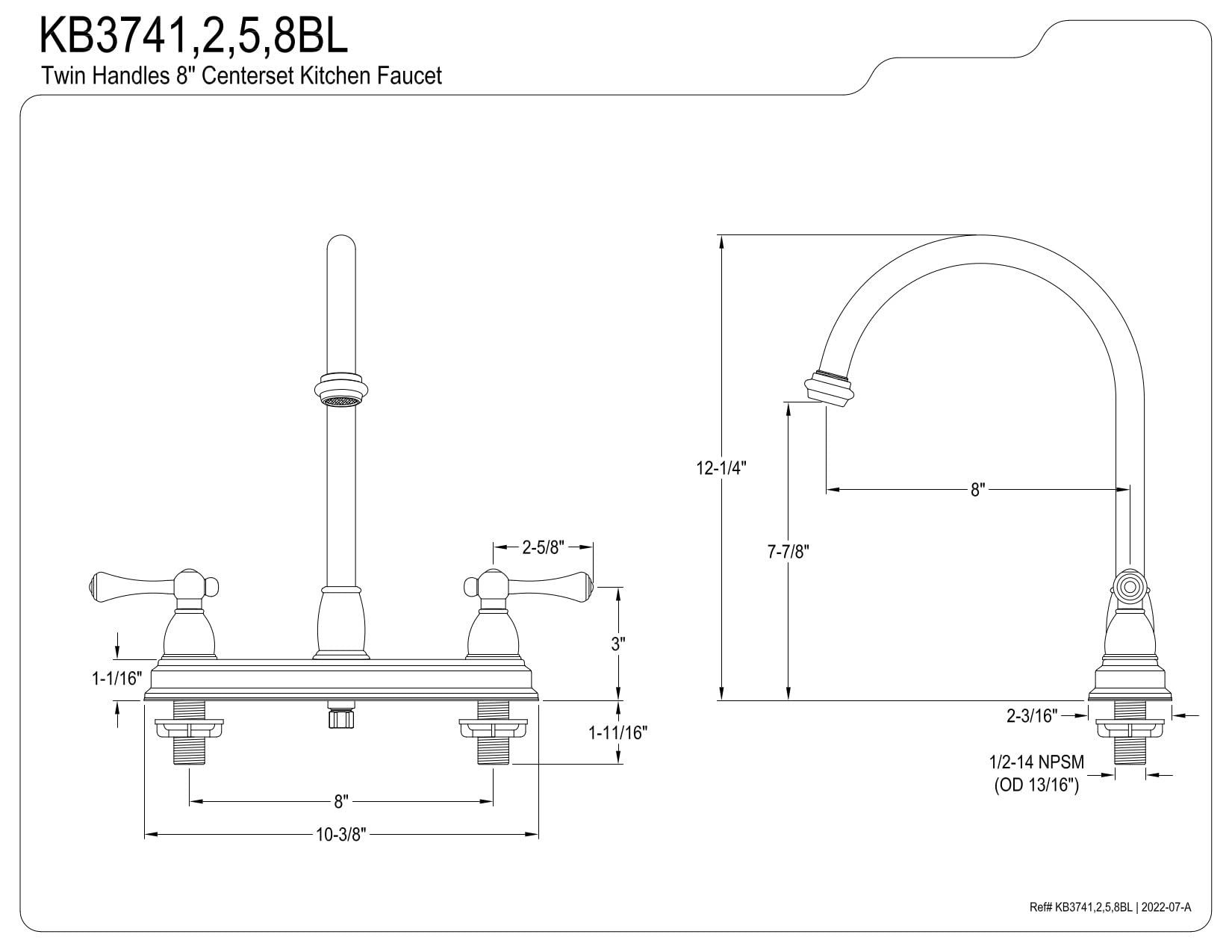 Kingston Brass KB3741BL 8" Centerset Kitchen Faucet, Polished Chrome