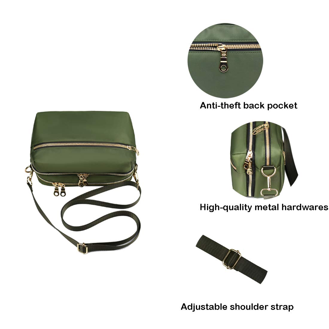 YANAIER Functional Multi Pocket Crossbody Bag for Women Stylish Ladies Shoulder Messenger Bags Purse Army Green B-Large