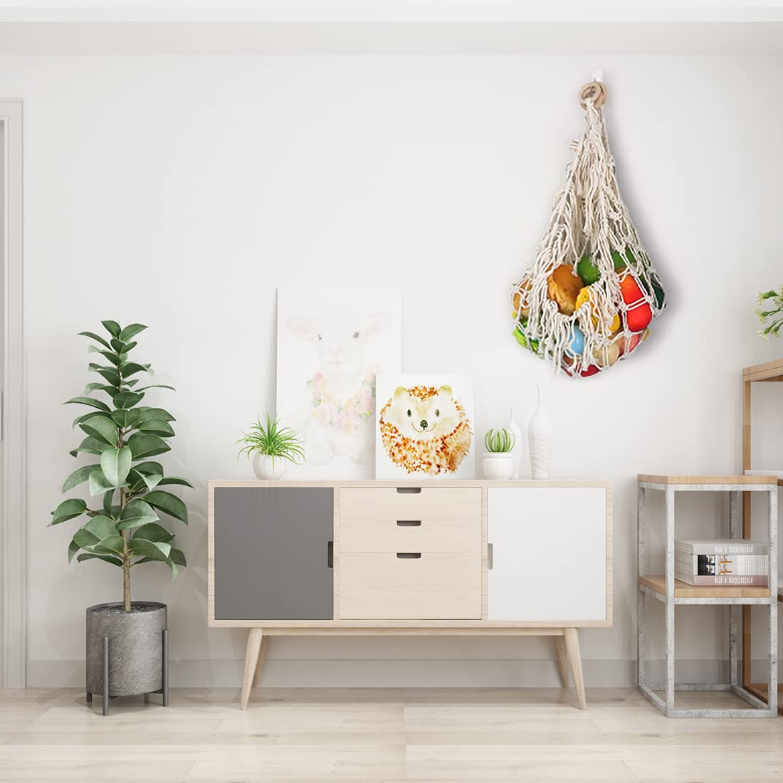 ROPECUBE Hanging Stuffed Animal Hammock, Handmade Stuffed Animal Storage Organizer With Boho Macrame Style, Corner Plush Toys Storage Organizer for Nursery Kid Room Playroom