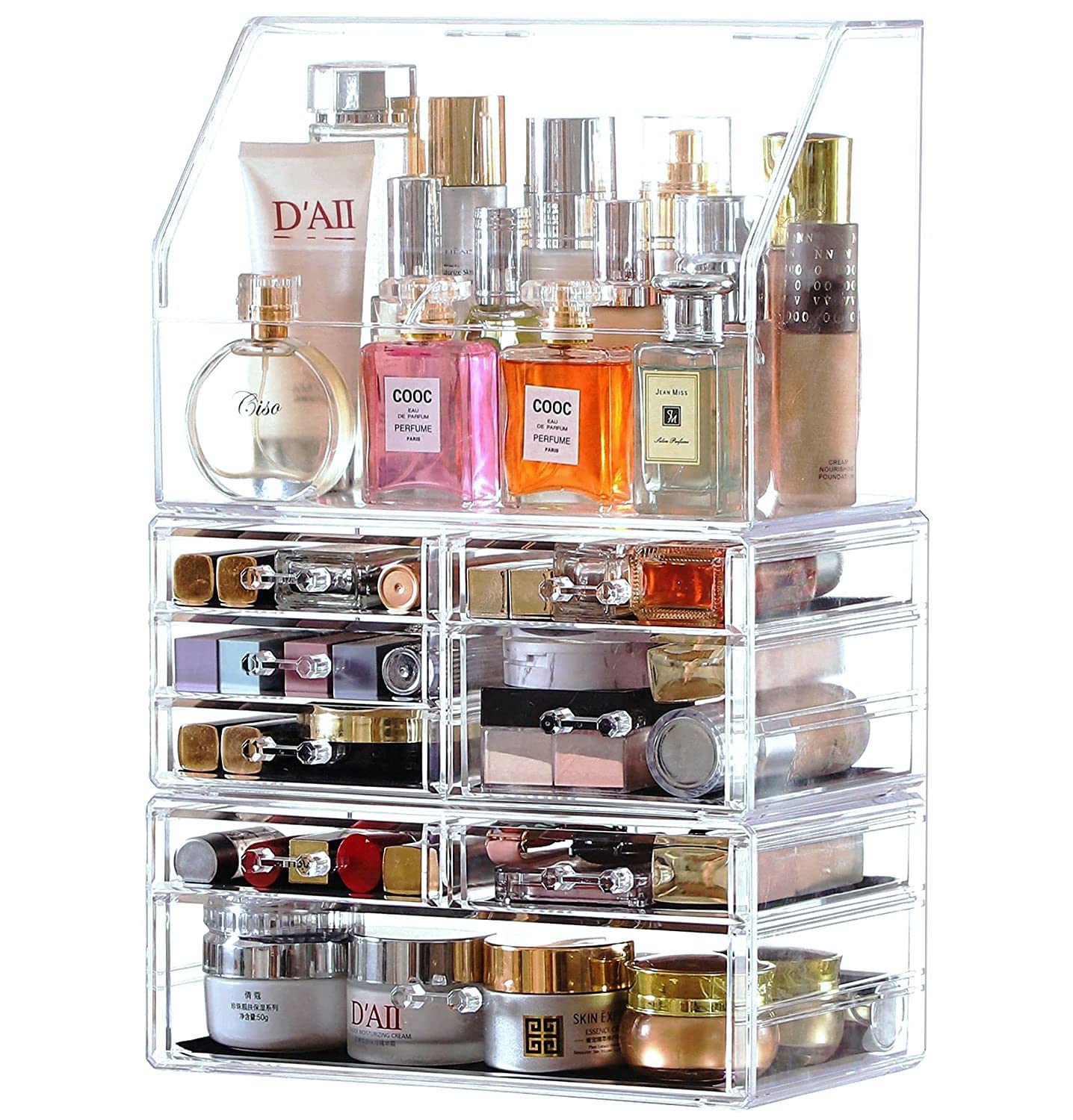 Cq acrylic Clear Makeup Organizer for Vanity Countertop,Dustproof Waterproof Bathroom Organization With 8 Drawers For Beauty Skin Care Skincare Product Organizing and Perfume Cosmetic Storage Case