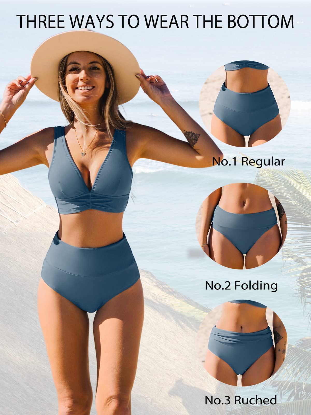 CUPSHE Women's Bikini Set Two Piece Swimsuit High Waisted V Neck Wide Straps Zigzag Stripes, XL